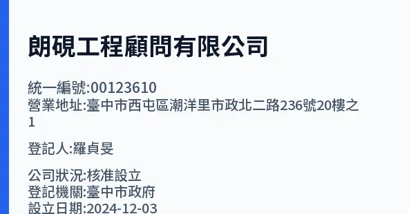 朗硯工程顧問有限公司的照片-統編 00123610(臺中市) 公司登記資料與營業項目詳細圖表