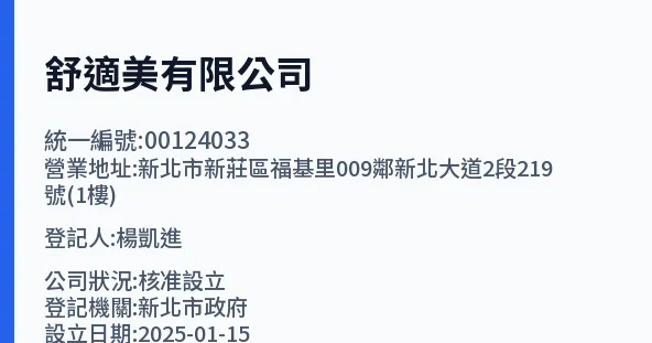 舒適美有限公司的照片-統編 00124033(苗栗縣) 公司登記資料與營業項目詳細圖表