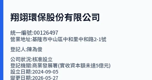 翔翊環保股份有限公司的照片-統編 00126497(基隆市) 公司登記資料與營業項目詳細圖表