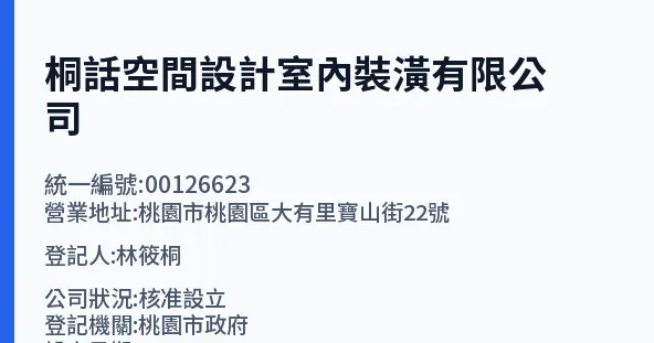 桐話空間設計室內裝潢有限公司的照片-統編 00126623(桃園市) 公司登記資料與營業項目詳細圖表
