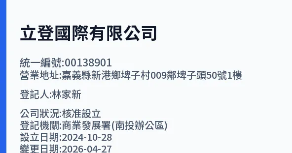 立登國際有限公司的照片-統編 00138901(嘉義縣) 公司登記資料與營業項目詳細圖表