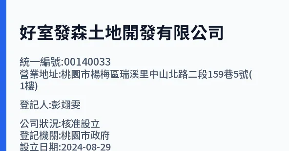 好室發森土地開發有限公司的照片-統編 00140033(桃園市) 公司登記資料與營業項目詳細圖表