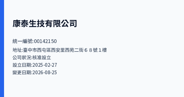 康泰生技有限公司的照片-統編 00142150 公司登記資料與營業項目詳細圖表