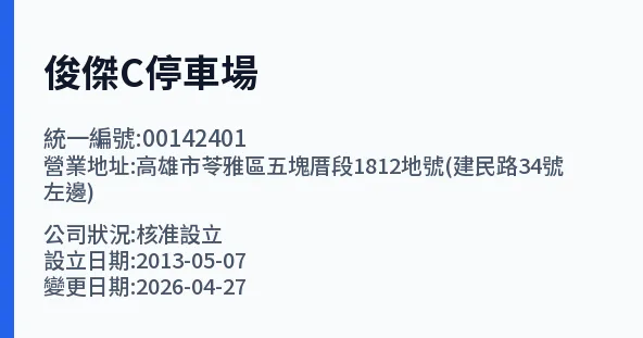 俊傑C停車場的照片-統編 00142401(高雄市) 公司登記資料與營業項目詳細圖表