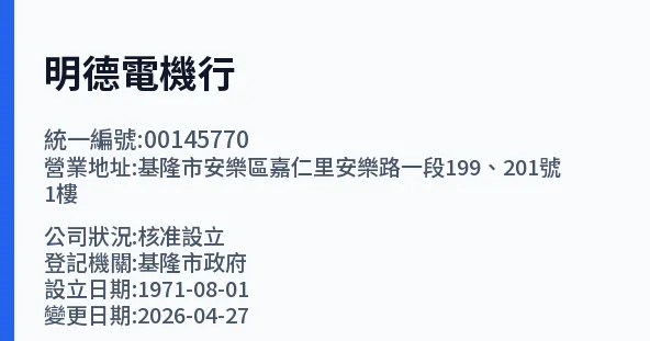 明德電機行的照片-統編 00145770(基隆市) 公司登記資料與營業項目詳細圖表