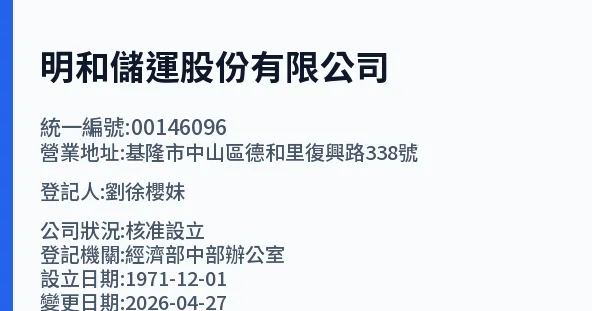 明和儲運股份有限公司的照片-統編 00146096(基隆市) 公司登記資料與營業項目詳細圖表