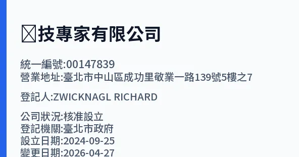 徳技專家有限公司的照片-統編 00147839(臺北市) 公司登記資料與營業項目詳細圖表