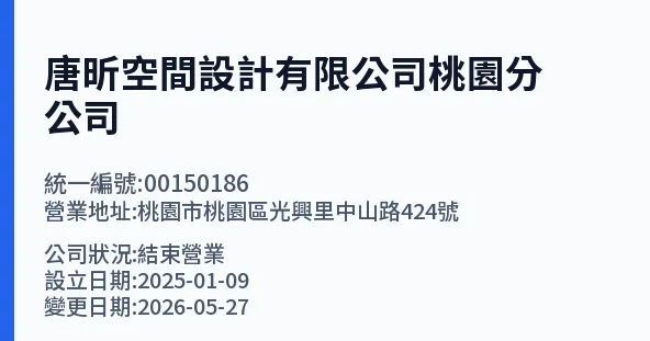 唐昕空間設計有限公司桃園分公司的照片-統編 00150186(桃園市) 公司登記資料與營業項目詳細圖表