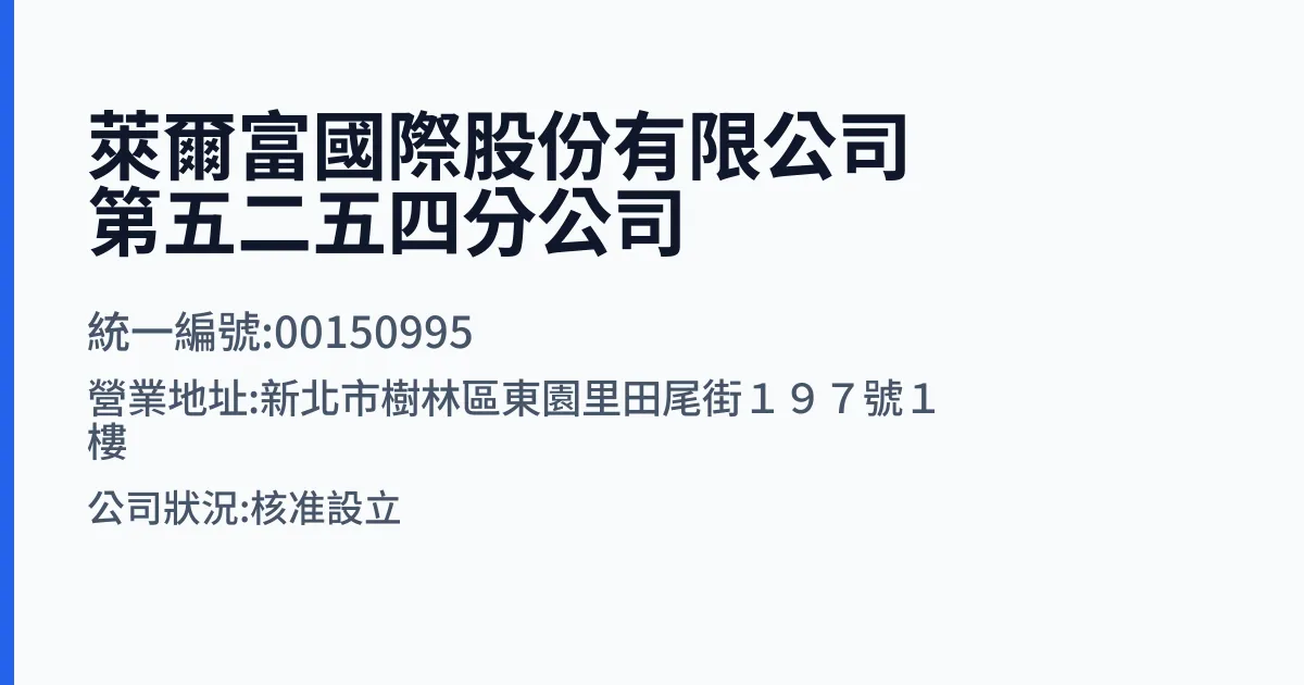萊爾富國際股份有限公司第五二五四分公司 - 統編 00150995（新北市） 公司登記資料與營業項目詳細圖表