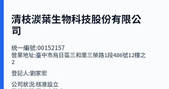 清枝湠葉生物科技股份有限公司的照片-統編 00152157(臺中市) 公司登記資料與營業項目詳細圖表