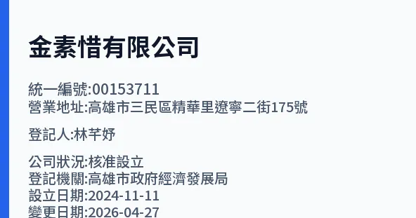 金素惜有限公司的照片-統編 00153711(高雄市) 公司登記資料與營業項目詳細圖表