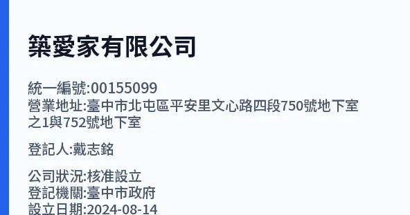 築愛家有限公司的照片-統編 00155099(臺中市) 公司登記資料與營業項目詳細圖表