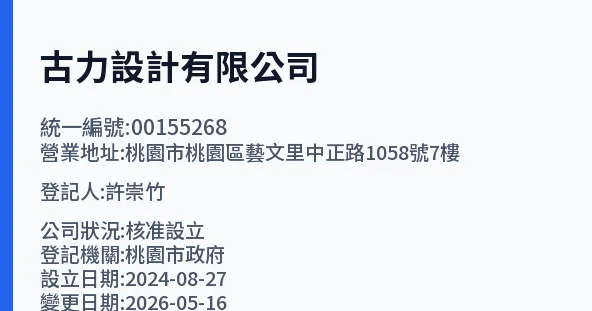 古力設計有限公司的照片-統編 00155268(桃園市) 公司登記資料與營業項目詳細圖表