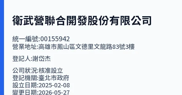衛武營聯合開發股份有限公司的照片-統編 00155942(高雄市) 公司登記資料與營業項目詳細圖表