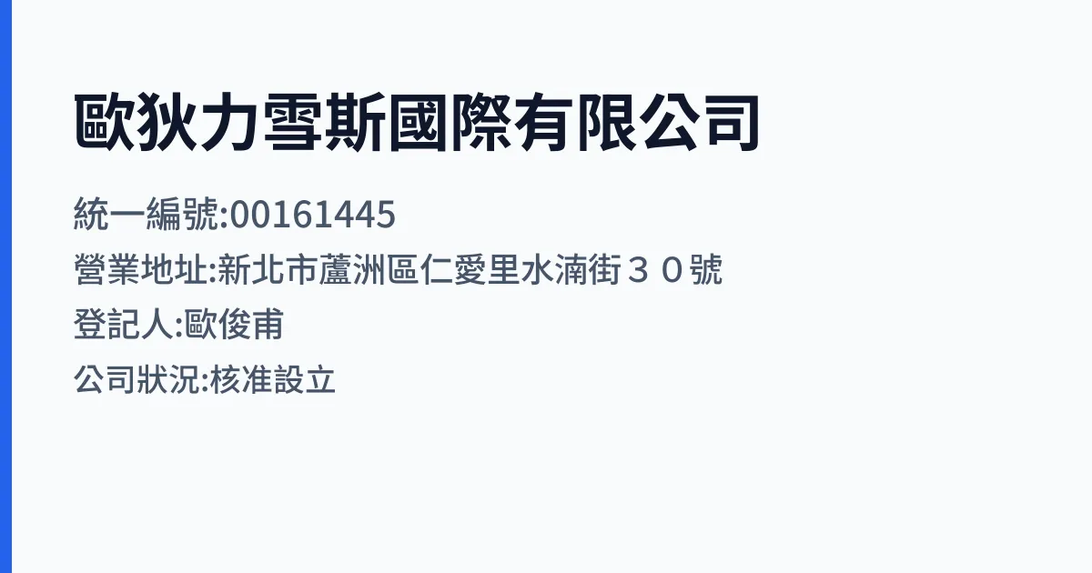 歐狄力雪斯國際有限公司 - 統編 00161445（新北市） 公司登記資料與營業項目詳細圖表