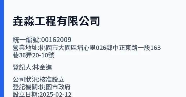 垚淼工程有限公司的照片-統編 00162009(桃園市) 公司登記資料與營業項目詳細圖表