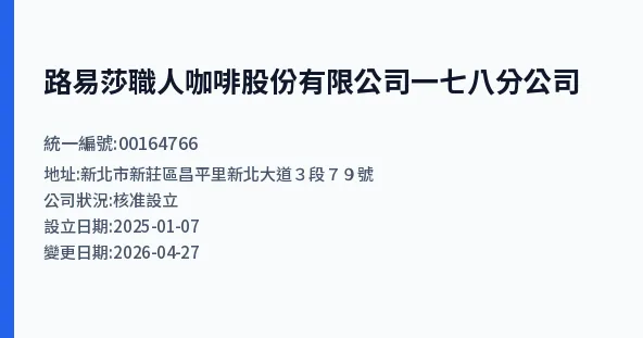 路易莎職人咖啡股份有限公司一七八分公司的照片-統編 00164766(新北市) 公司登記資料與營業項目詳細圖表
