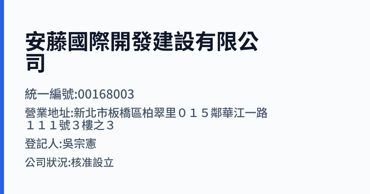 安藤國際開發建設有限公司 - 統編 00168003(臺北市) 公司登記資料與營業項目詳細圖表