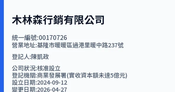 木林森行銷有限公司的照片-統編 00170726(基隆市) 公司登記資料與營業項目詳細圖表