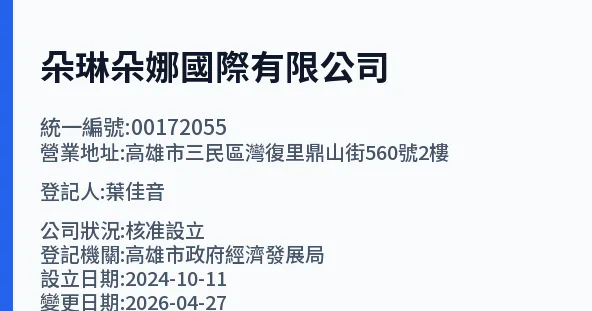 朵琳朵娜國際有限公司的照片-統編 00172055(高雄市) 公司登記資料與營業項目詳細圖表