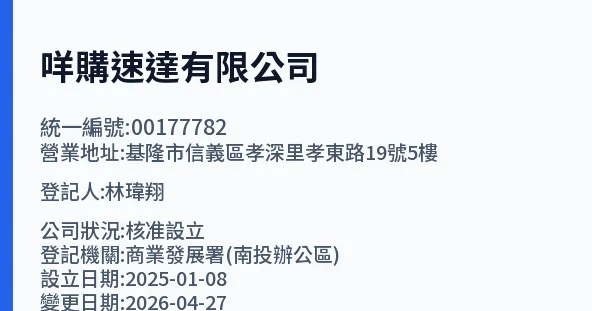 咩購速達有限公司的照片-統編 00177782(基隆市) 公司登記資料與營業項目詳細圖表