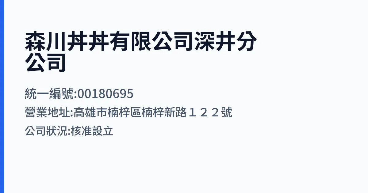 森川丼丼有限公司深井分公司 - 統編 00180695(高雄市) 公司登記資料與營業項目詳細圖表