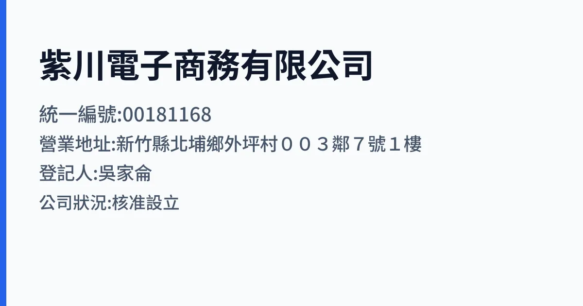 紫川電子商務有限公司 - 統編 00181168(新竹縣) 公司登記資料與營業項目詳細圖表