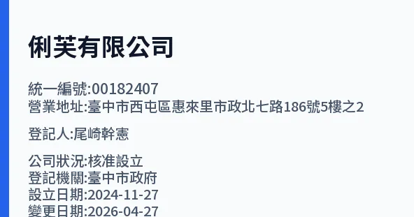 俐芙有限公司的照片-統編 00182407(臺中市) 公司登記資料與營業項目詳細圖表