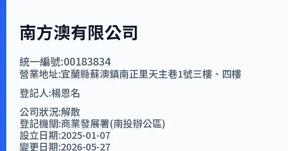 南方澳有限公司的照片-統編 00183834(宜蘭縣) 公司登記資料與營業項目詳細圖表