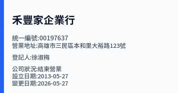 禾豐家企業行的照片-統編 00197637(高雄市) 公司登記資料與營業項目詳細圖表