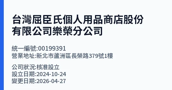 台灣屈臣氏個人用品商店股份有限公司樂榮分公司的照片-統編 00199391(新北市) 公司登記資料與營業項目詳細圖表