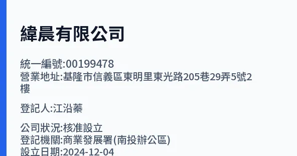 緯晨有限公司的照片-統編 00199478(基隆市) 公司登記資料與營業項目詳細圖表
