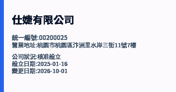 仕婕有限公司的照片-統編 00200025 公司登記資料與營業項目詳細圖表