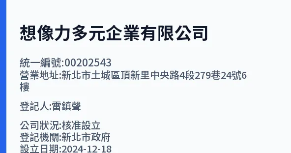 想像力多元企業有限公司的照片-統編 00202543(新北市) 公司登記資料與營業項目詳細圖表