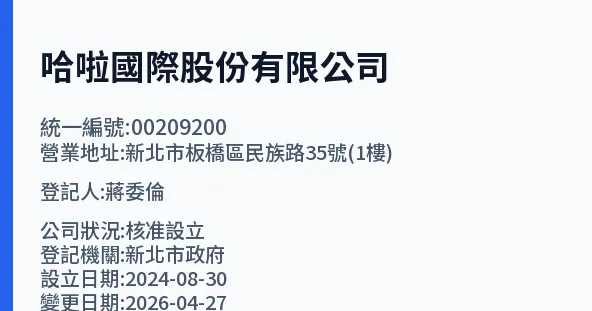 哈啦國際股份有限公司的照片-統編 00209200(新北市) 公司登記資料與營業項目詳細圖表