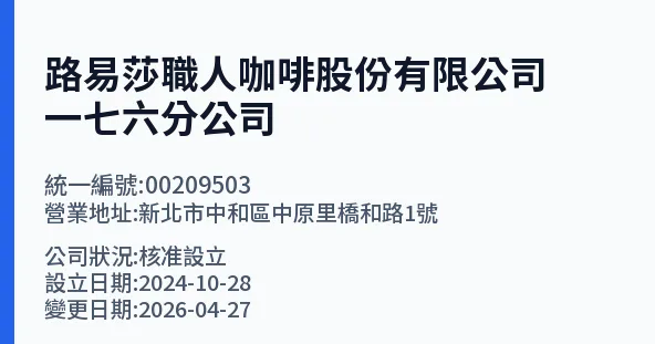 路易莎職人咖啡股份有限公司一七六分公司的照片-統編 00209503(新北市) 公司登記資料與營業項目詳細圖表