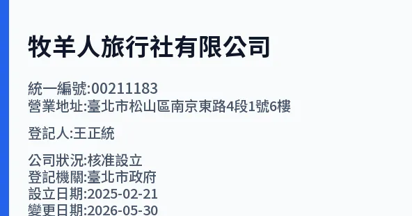 牧羊人旅行社有限公司的照片-統編 00211183(臺北市) 公司登記資料與營業項目詳細圖表
