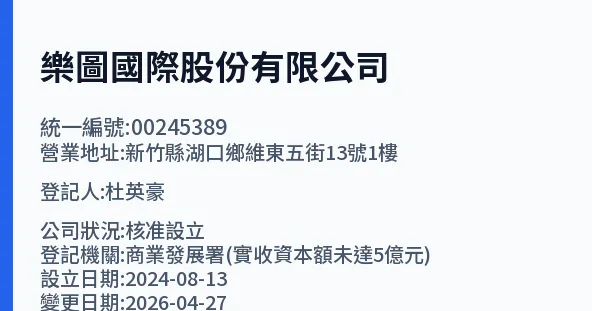 樂圖國際股份有限公司的照片-統編 00245389(新竹縣) 公司登記資料與營業項目詳細圖表