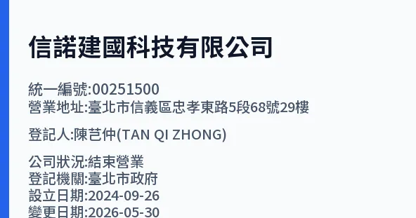 信諾建國科技有限公司的照片-統編 00251500(臺北市) 公司登記資料與營業項目詳細圖表