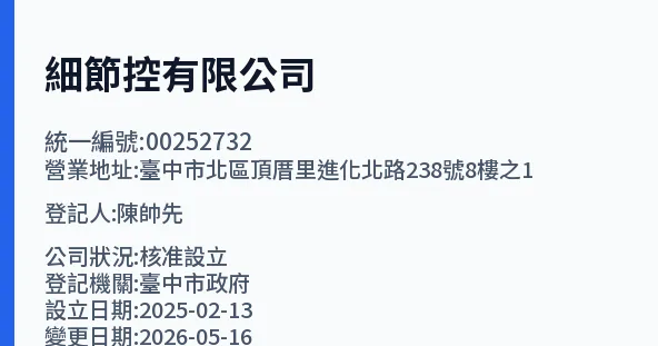 細節控有限公司的照片-統編 00252732(臺中市) 公司登記資料與營業項目詳細圖表