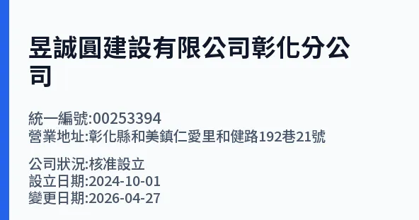 昱誠圓建設有限公司彰化分公司的照片-統編 00253394(彰化縣) 公司登記資料與營業項目詳細圖表