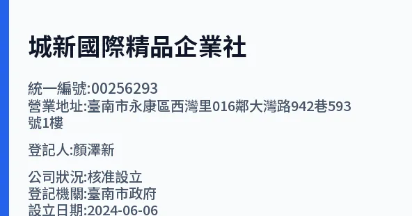 城新國際精品企業社的照片-統編 00256293(臺南市) 公司登記資料與營業項目詳細圖表