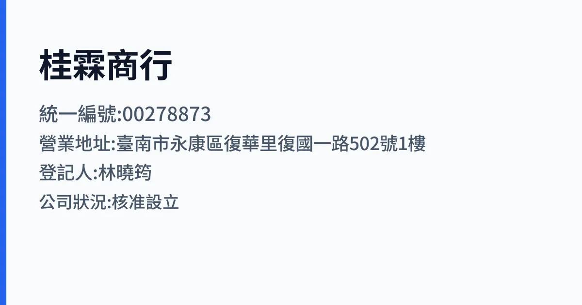 桂霖商行 - 統編 00278873（臺南市） 公司登記資料與營業項目詳細圖表