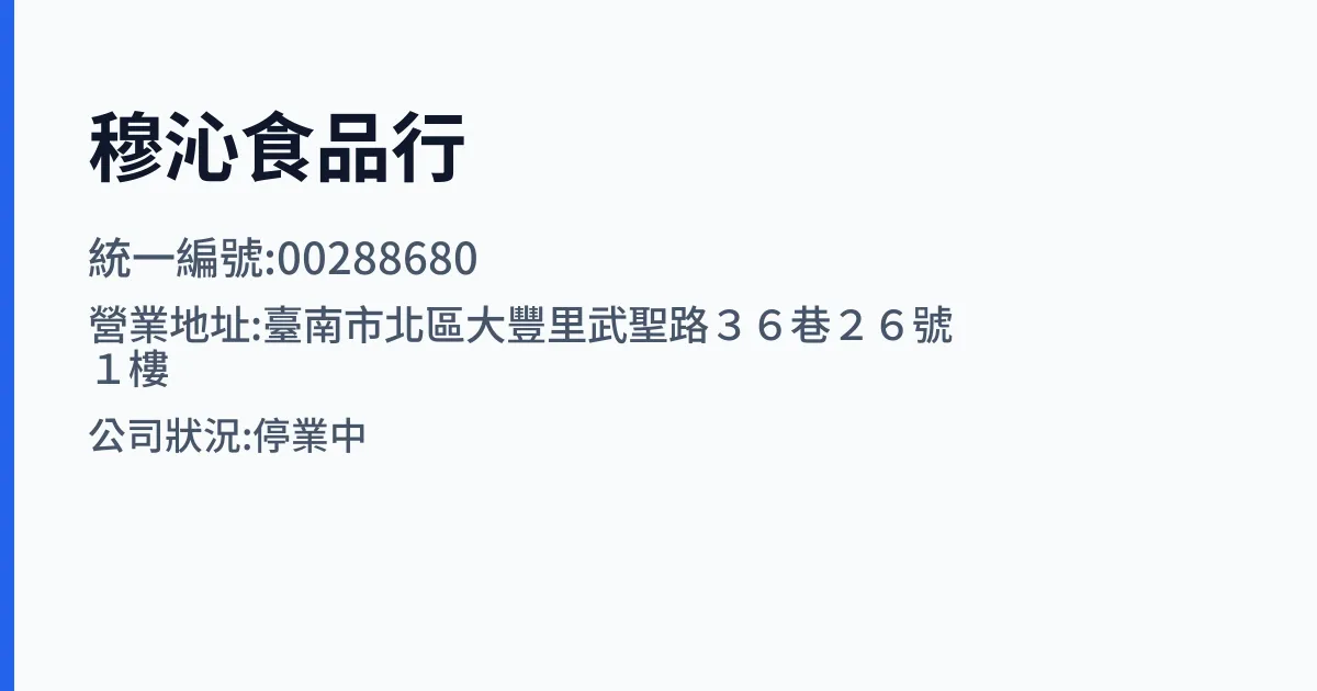 穆沁食品行 - 統編 00288680(臺南市) 公司登記資料與營業項目詳細圖表