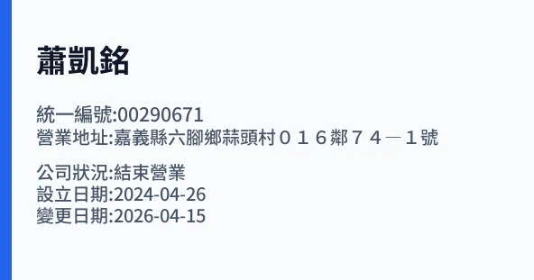 蕭凱銘的照片-統編 00290671(嘉義縣) 公司登記資料與營業項目詳細圖表
