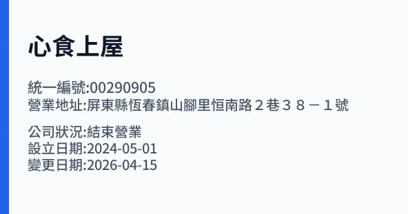 心食上屋的照片-統編 00290905(屏東縣) 公司登記資料與營業項目詳細圖表