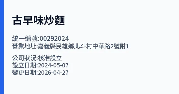 古早味炒麵的照片-統編 00292024(嘉義縣) 公司登記資料與營業項目詳細圖表