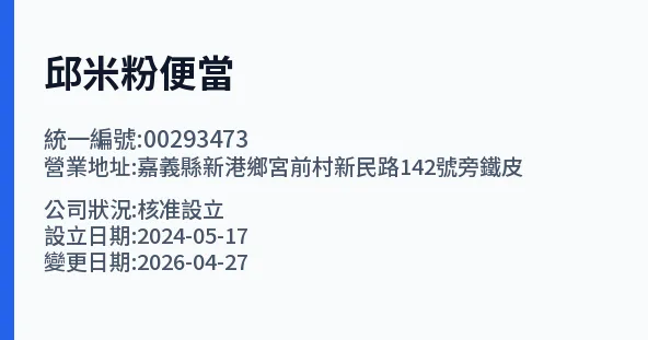 邱米粉便當的照片-統編 00293473(嘉義縣) 公司登記資料與營業項目詳細圖表