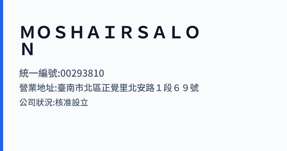 ＭＯＳＨＡＩＲＳＡＬＯＮ - 統編 00293810（臺南市） 公司登記資料與營業項目詳細圖表