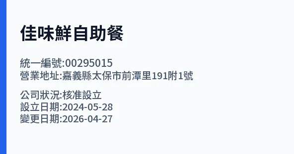 佳味鮮自助餐的照片-統編 00295015(嘉義縣) 公司登記資料與營業項目詳細圖表